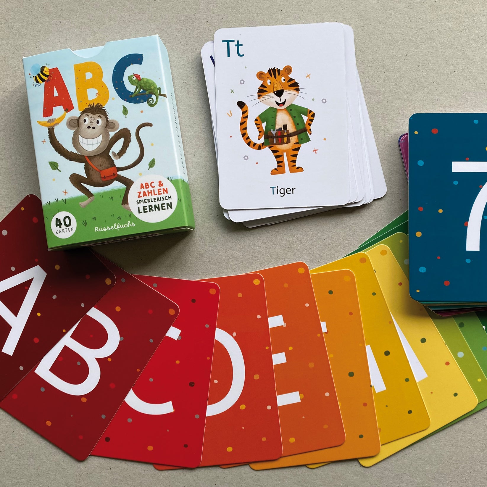 ABC-Kartenset mit 30 Buchstabenkarten und 10 Zahlenkarten – Rüsselfuchs