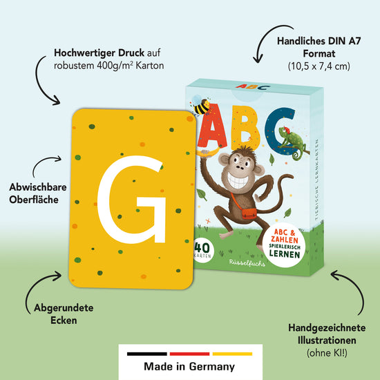 ABC-Kartenset mit 30 Buchstabenkarten und 10 Zahlenkarten – Rüsselfuchs