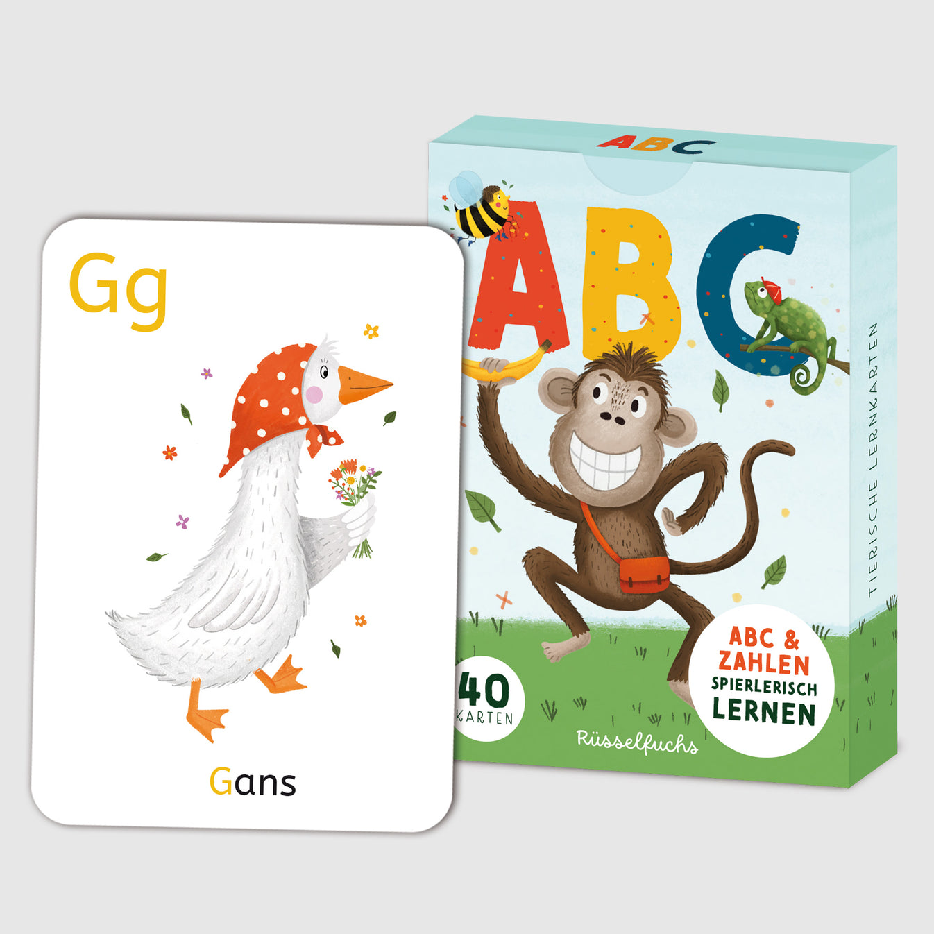 ABC-Kartenset mit 30 Buchstabenkarten und 10 Zahlenkarten – Rüsselfuchs